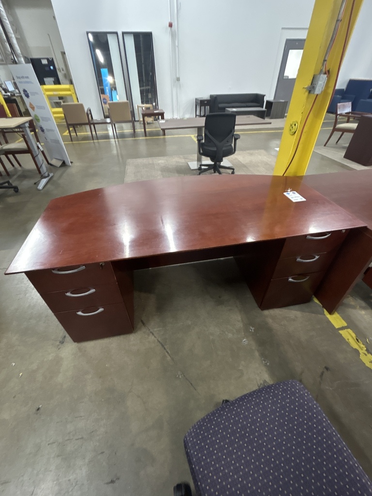 36x72 Double Ped Cherry Bow Front Desk | LW Office Furniture in ...